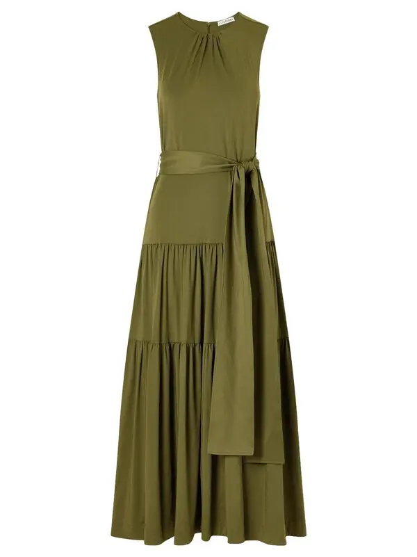 Altuzarra Liza Belted Tiered Jersey Maxi Dress - Green