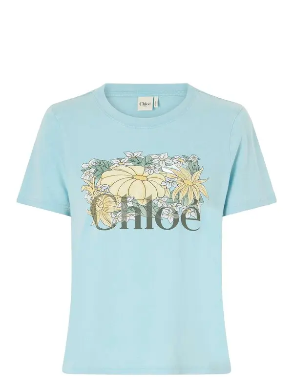 Chloé Printed Cotton-jersey T-shirt - Turquoise