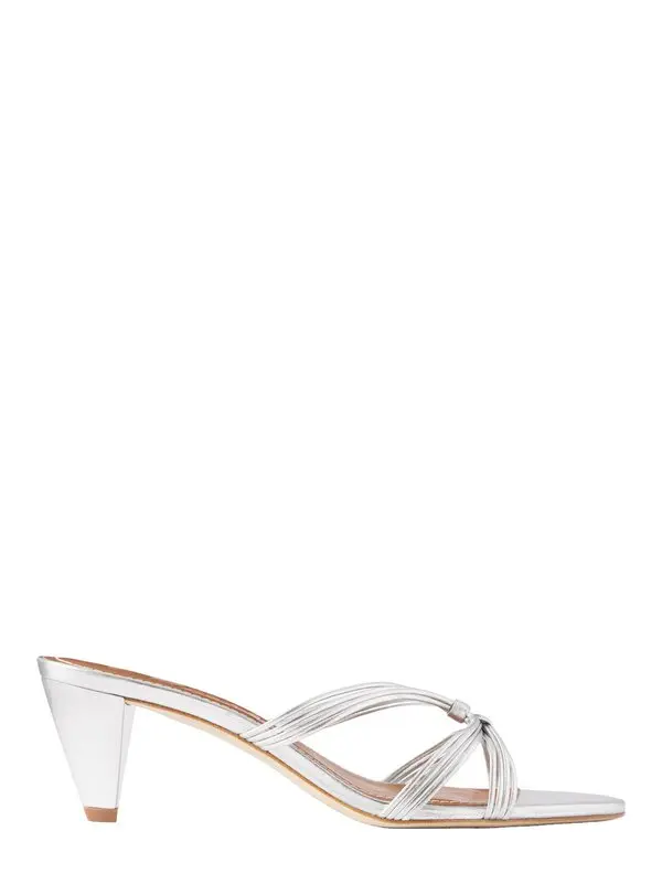 Staud Carrie 60 Metallic Leather Knot Detail Sandals - Silver