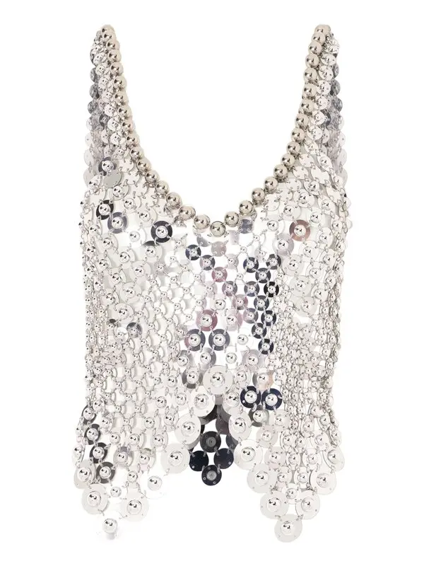 Rabanne Sequined Chainmail Tank - Silver