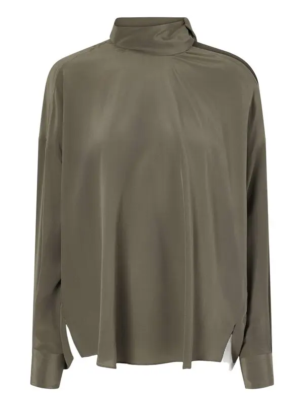 Brunello Cucinelli Embellished Silk-satin Blouse - Gray Green