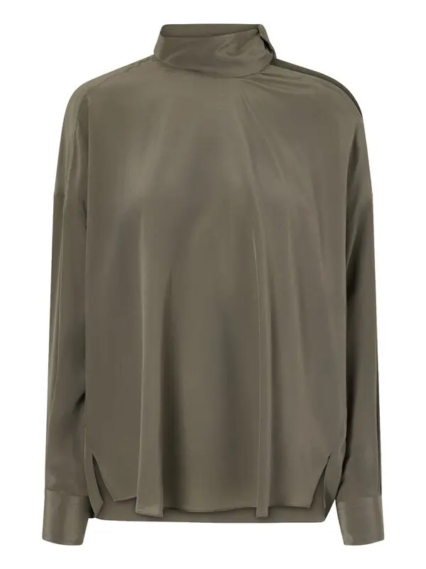 Brunello Cucinelli Monili Bead-embellished Silk-satin Blouse - Green