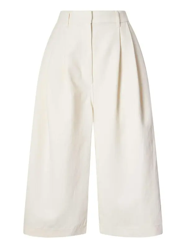 Co Pleated Woven Wide-leg Pants - Cream