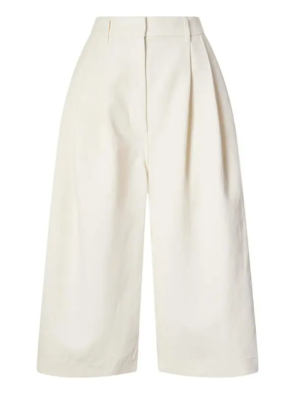 Co Pleated Woven Wide-leg Pants - Neutrals