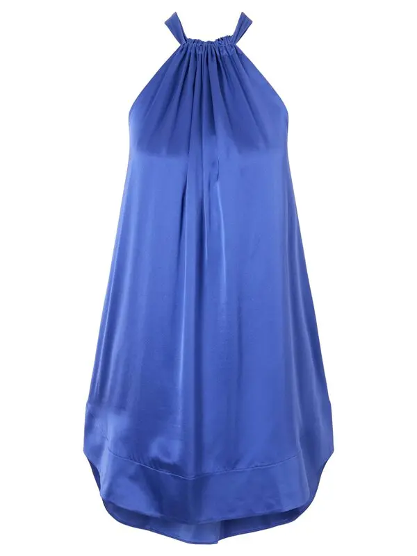 Aflalo Bexley Gathered Silk-satin Halterneck Mini Dress - Blue