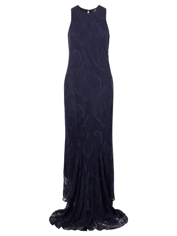 Etro Devoré Cotton-blend Crepe-jersey Maxi Dress With Paisley Motif - Blue