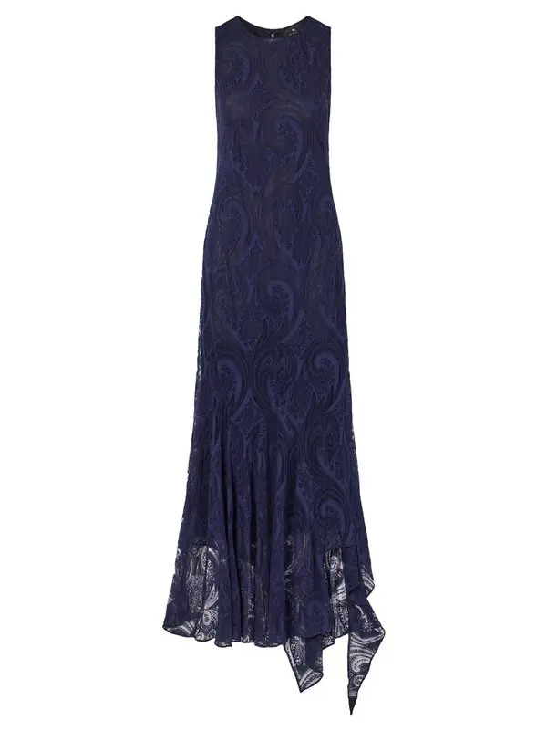 Etro Devoré Cotton-blend Crepe-jersey Maxi Dress With Paisley Motif - Blue