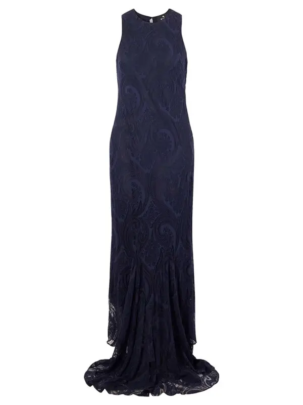 Etro Devoré Cotton-blend Crepe-jersey Maxi Dress With Paisley Motif - Navy