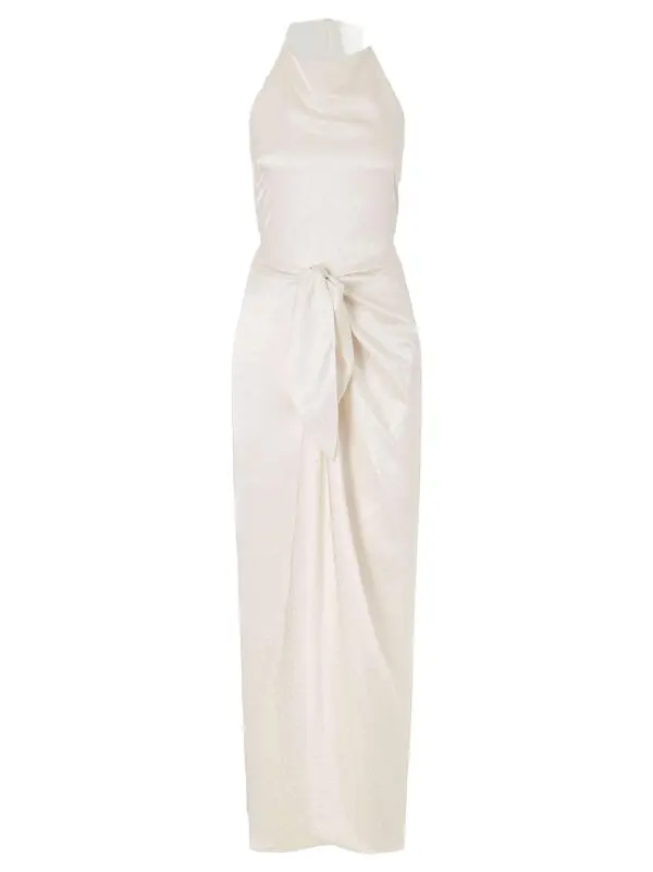 Aflalo Nourin Polka-dot Knotted Halterneck Maxi Dress - White