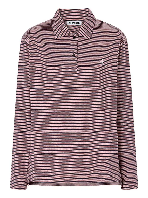 JIL SANDER Striped Cotton-jersey Polo Shirt With Monogram Embroidery - Red