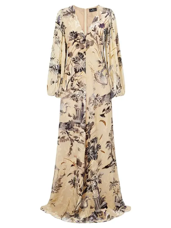 Etro Printed Floral-jacquard Maxi Dress - Beige