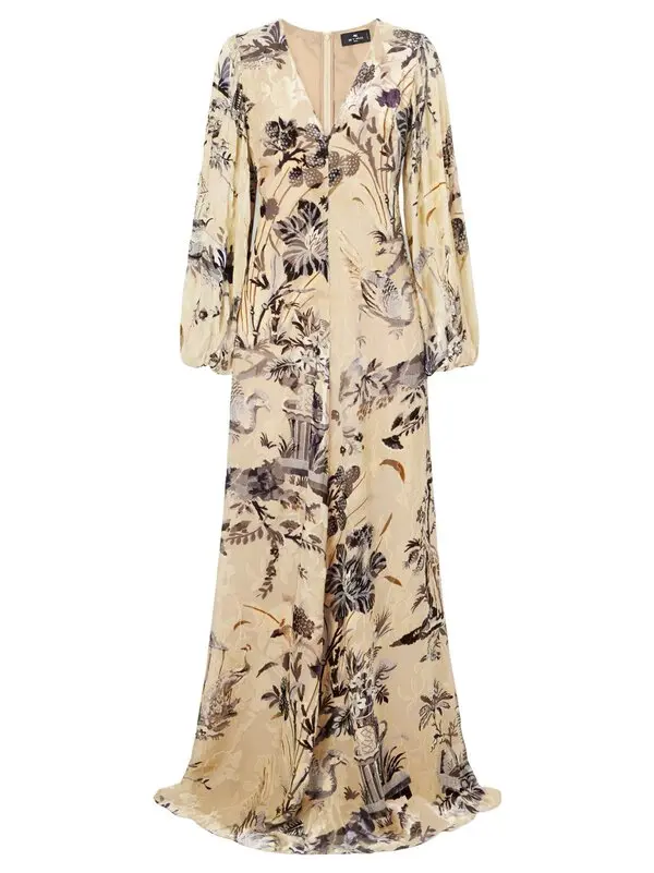 Etro Printed Floral-jacquard Maxi Dress - Neutrals