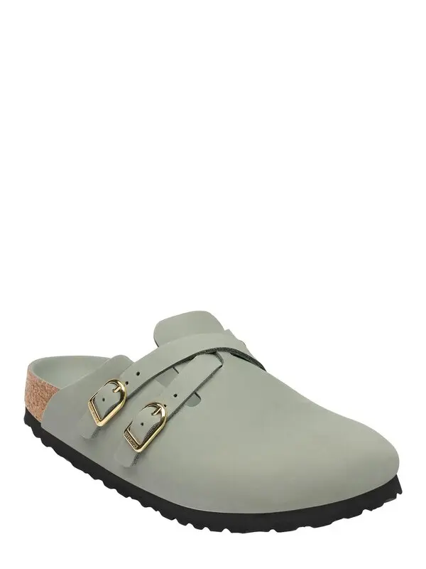 BIRKENSTOCK Blair Natural Leather Oiled Clogs With Buckled Straps - Pure Sage