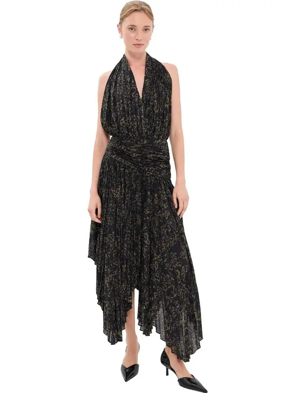 Proenza Schouler Paulina Printed Pleated Halter Maxi Dress - Black Multi