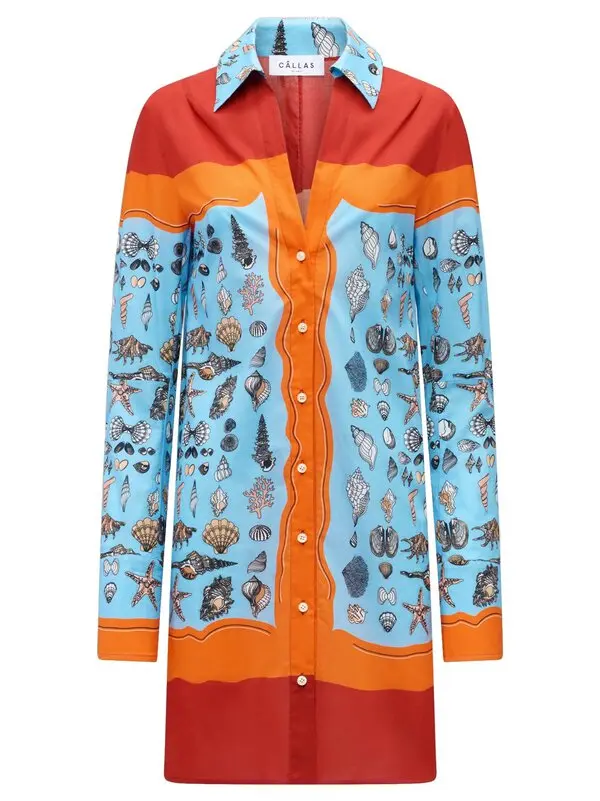 CALLAS MILANO Charisse Printed Shirt Dress - Orange / Blue