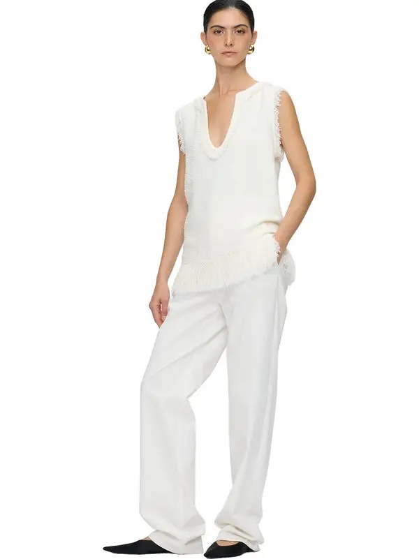 CALLAS MILANO Comporta Sleeveless V-neck Fringe Top - White