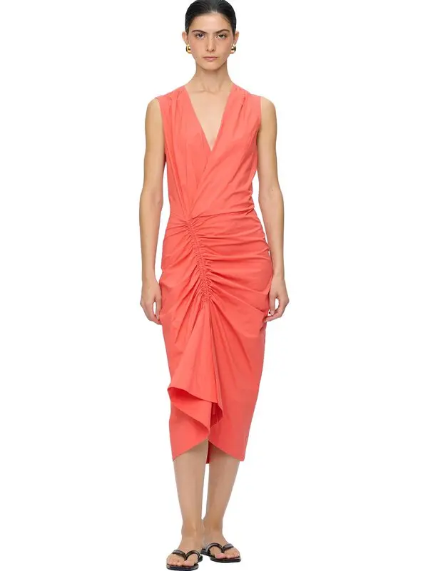 CALLAS MILANO Agnes V-neck Wrap Dress With Adjustable Ruching - Coral