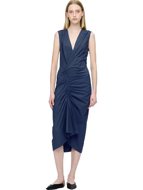 CALLAS MILANO Agnes V-neck Wrap Dress With Ruching - Navy
