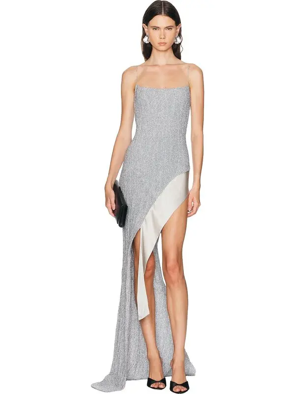Burc Akyol Mila Lurex Gown - Silver