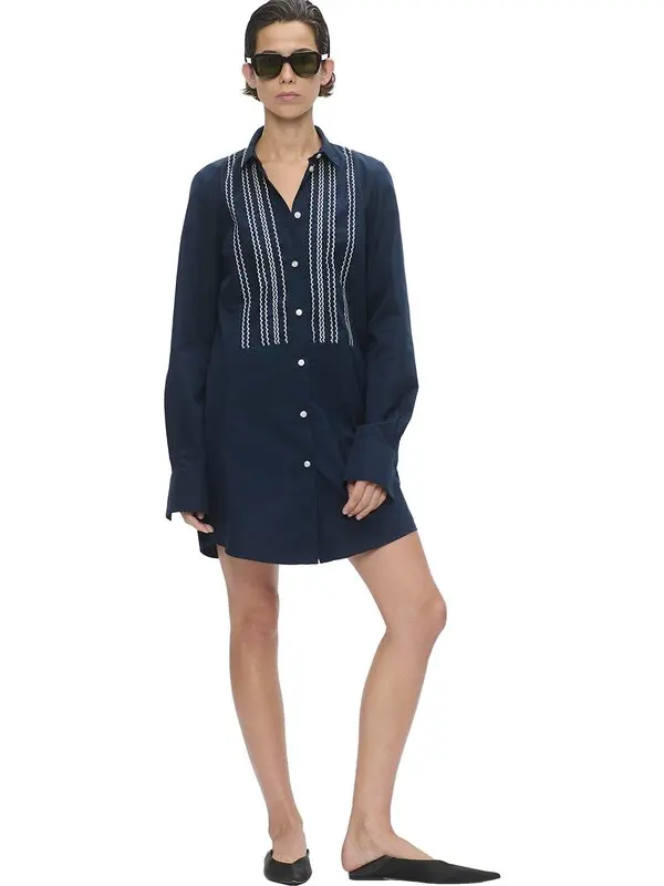 CALLAS MILANO Mattia Embroidered Shirt Dress - Navy