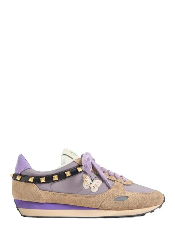 Valentino Garavani Studded Butterfly Embroidered Sneakers - Lilac/multicolor