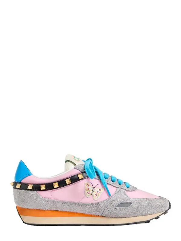Valentino Garavani Studded Butterfly Embroidered Sneakers - Pink/multicolour