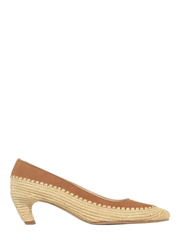 Gabriela Hearst Peggy Pointed Toe Raffia And Suede Kitten Heel Pumps - Camel