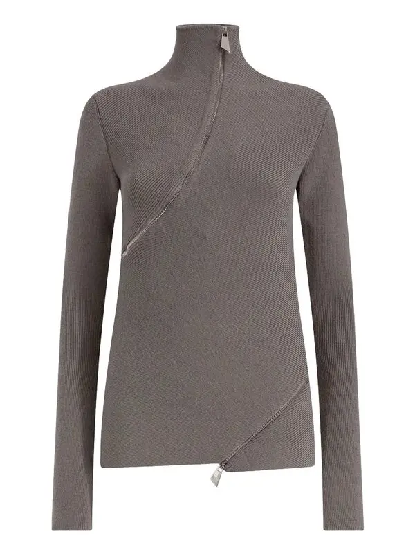 Attico Asymmetrical Zip High Neck Sweater - Grey