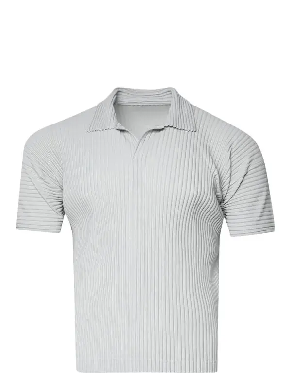 Issey Miyake Pleated Polo Top - Light Grey