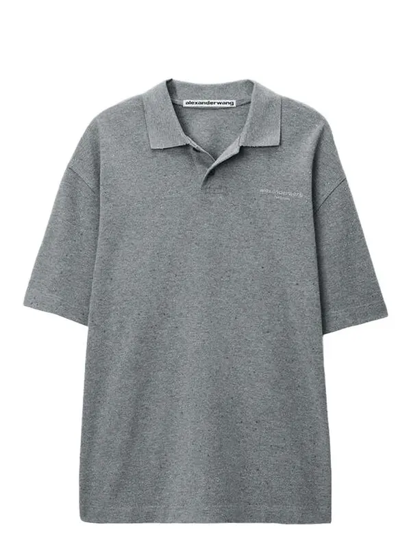 Alexander Wang Short Sleeve Polo Tee With All Over Hotfix Sidewalk - Light Grey