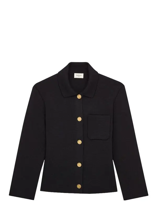 Saint Laurent Virgin Wool Polo Cardigan - Black