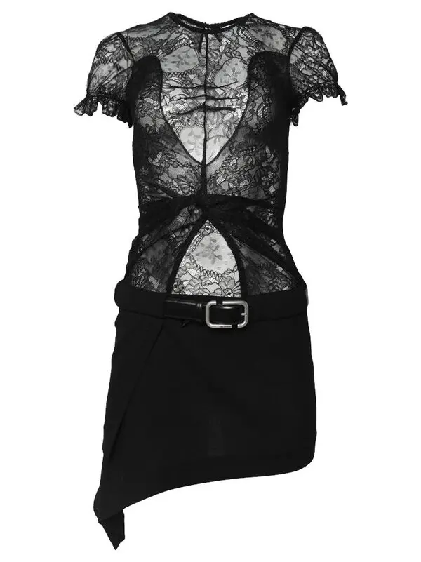 Attico Fitted Mini Dress With Belt - Black