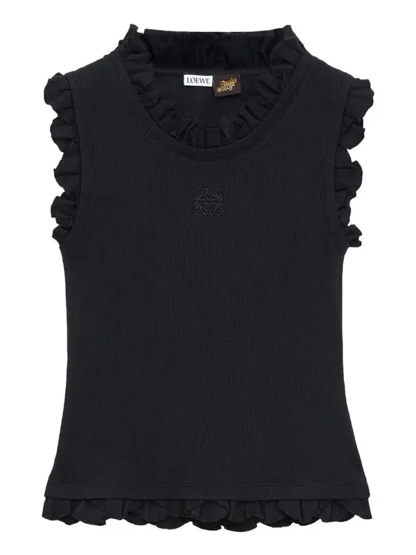 Loewe Ruffled Stretch Cotton Tank Top - Black