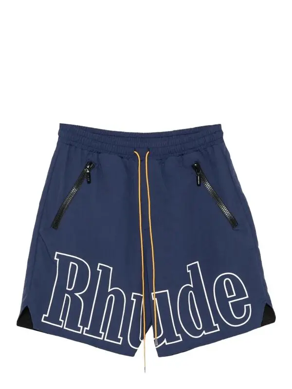 Rhude Logo Print Nylon Shorts - Navy
