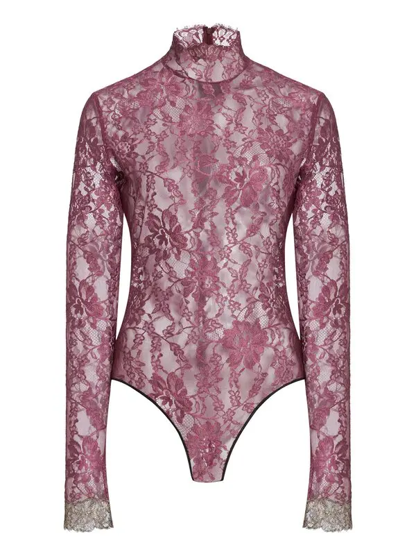 Valentino Garavani Lace High Neck Bodysuit - Burgundy