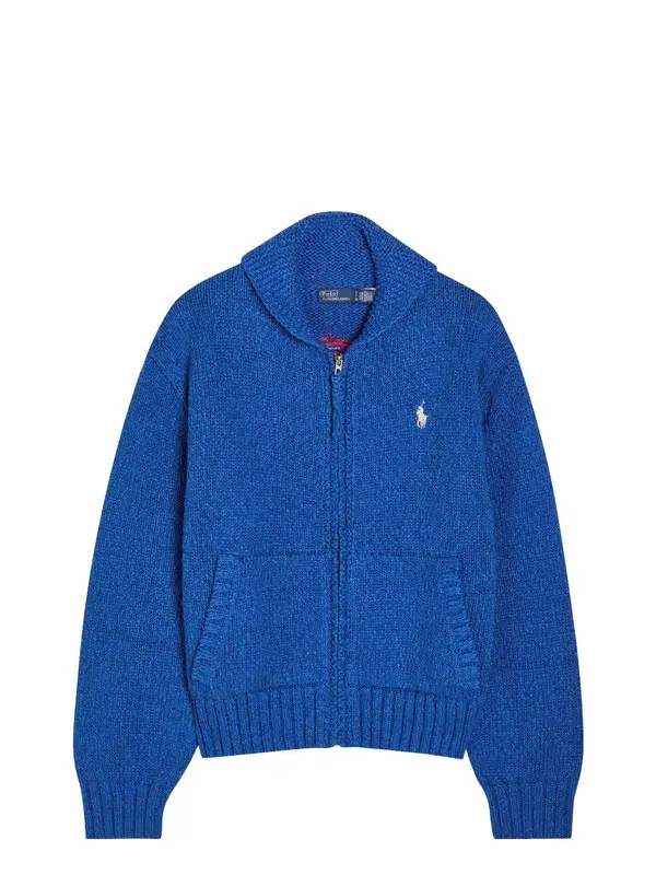 Polo Ralph Lauren Embroidered Hooded Cotton Knit Jumper - Blue