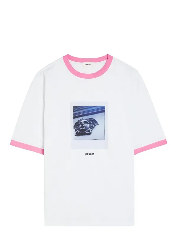 Versace Logo-embroidered Printed Cotton T-shirt - White