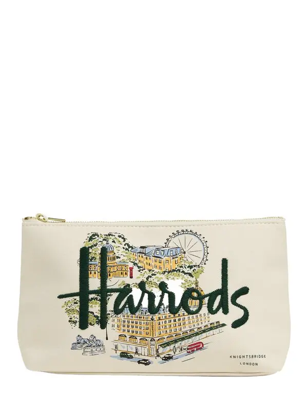Harrods Medium Canvas City Stories Wash Bag - Ivory
