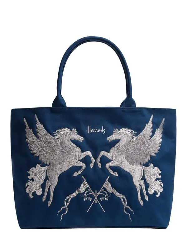 Harrods Canvas Embroidered Tote Bag - Black