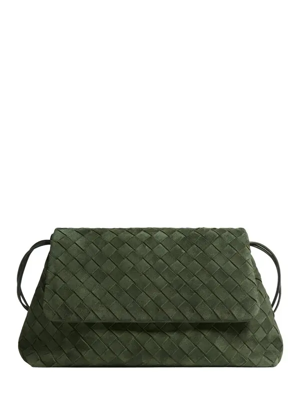 Bottega Veneta Suede Giorno Shoulder Bag - Green