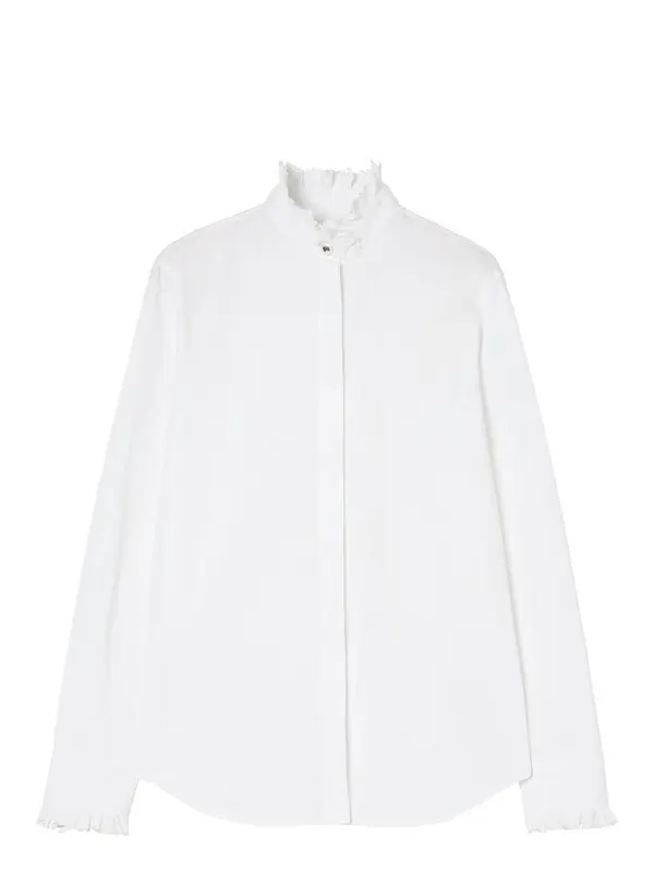 Burberry Cotton Poplin Ruffle Shirt With Mandarin Collar - White