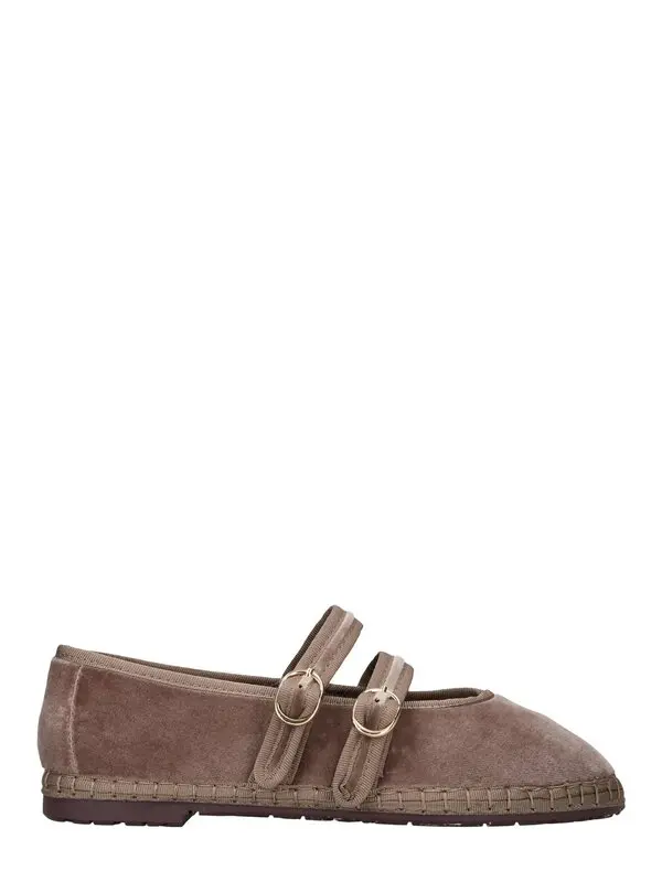 FLABELUS Velvet Claire Mary Jane Flats - Brown