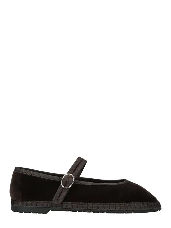 FLABELUS Velvet Pierre Mary Jane Flats - Brown