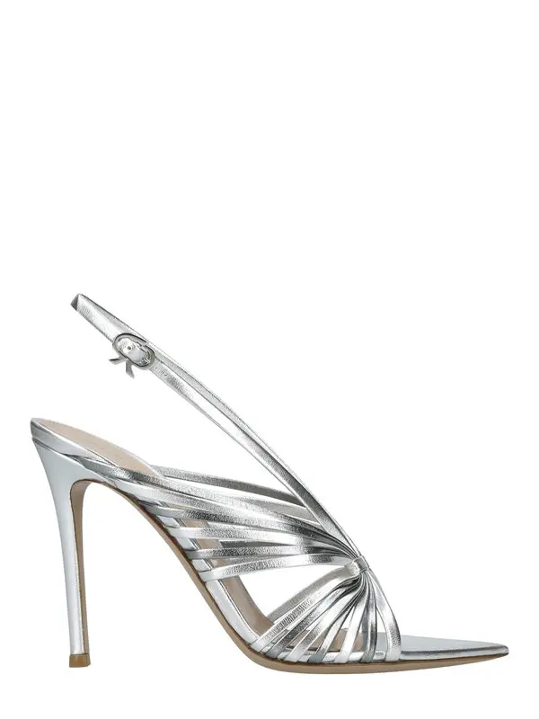 GIANVITO ROSSI Metallic Leather Muse Sandals 105 - Silver