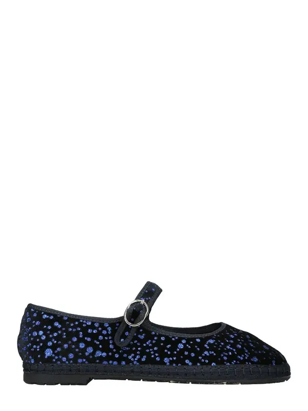 FLABELUS Velvet Seraphina Mary Jane Flats - Blue