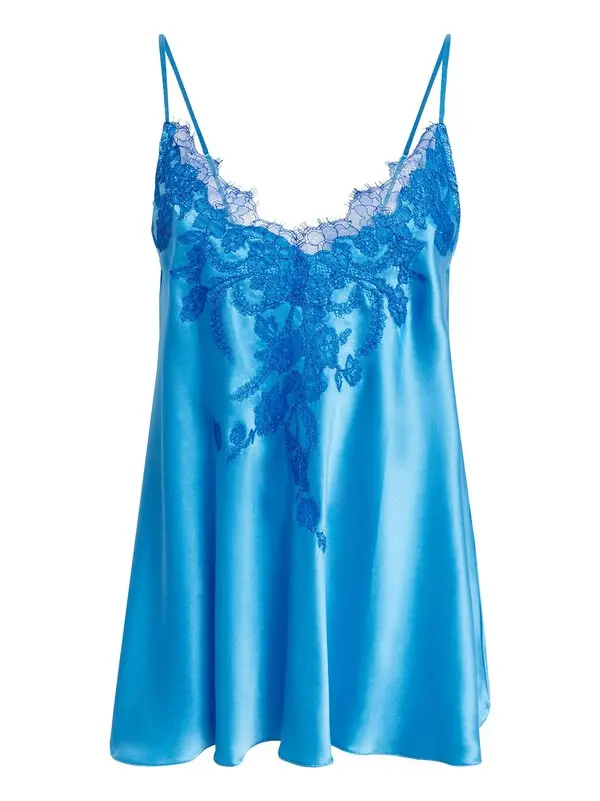 TORLOWEI Silk Camisole Top With Lace Appliqués - Blue