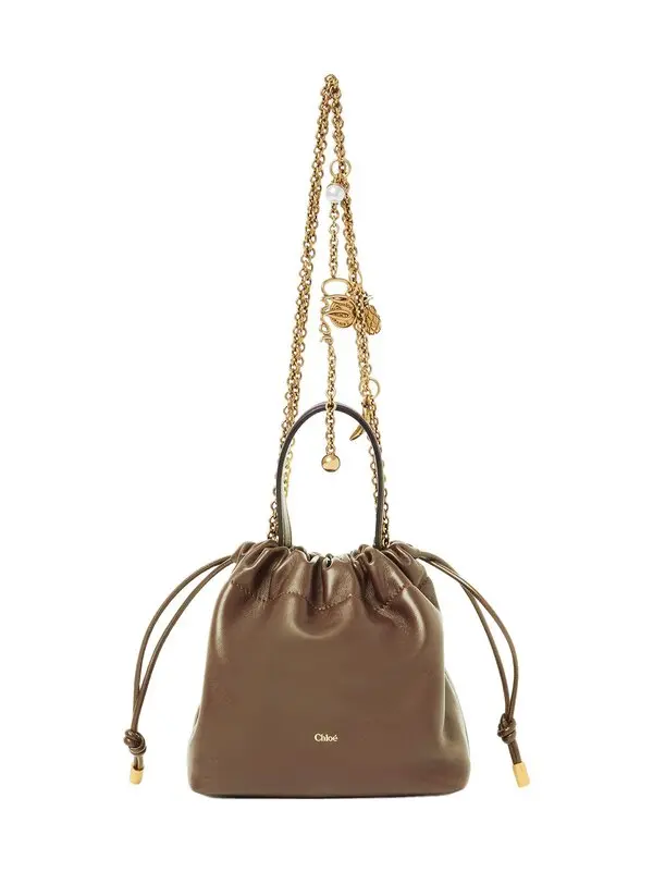 Chloé Mini Icons Shoulder Bag With Chain In Soft Leather - Smoked Brown