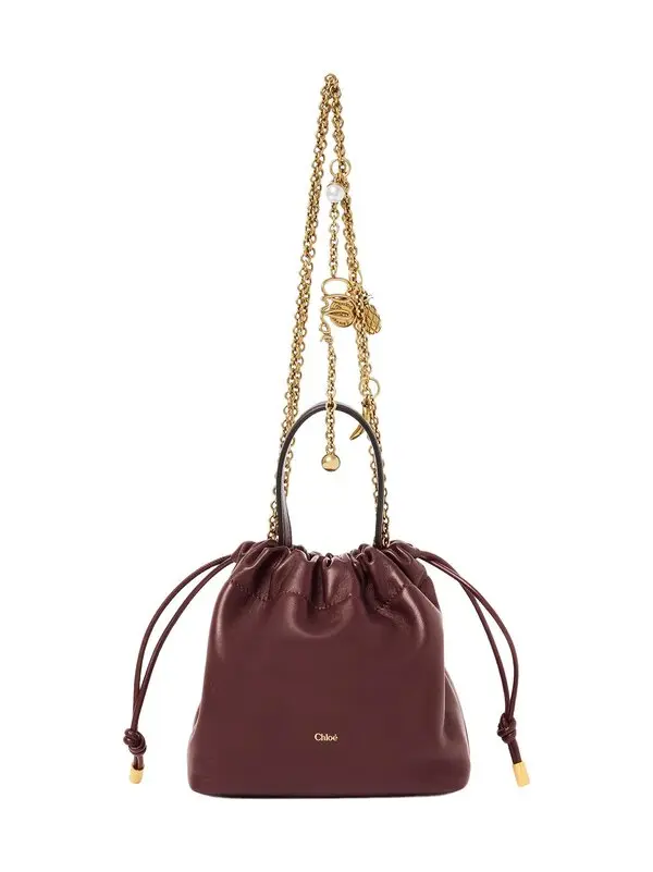 Chloé Mini Icons Shoulder Bag With Chain In Soft Leather - Burnt Red