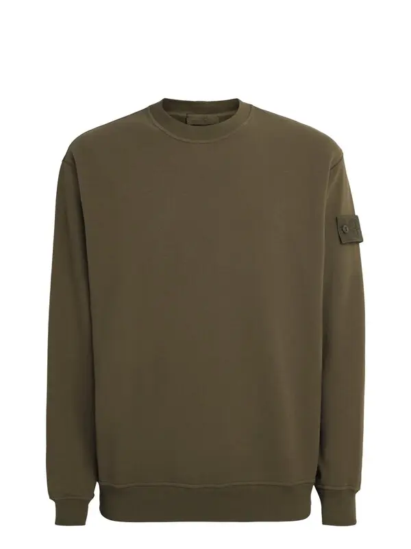 Stone Island Cotton-blend Crewneck Sweatshirt With Detachable Logo Patch - Green