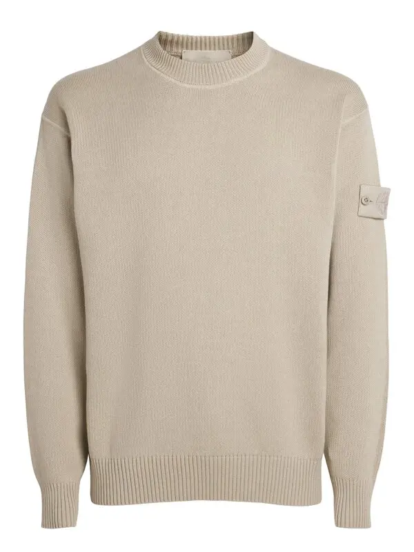 Stone Island Cotton-cashmere Textured Crew Neck Sweater - Beige